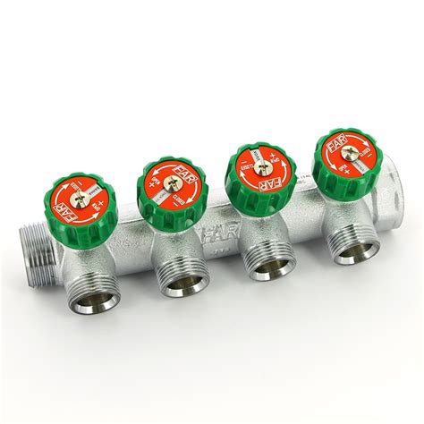 Коллектор FAR 1"х3/4" 4 выхода под ЕК хромированный с вентилями ...