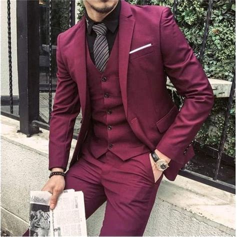Men Wine Suits 3 Piece Designer Suit Tuxedo Formal Fashion Style Suits