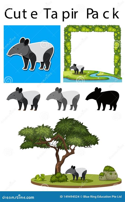 A Pack Of Cute Tapir Stock Vector Illustration Of Stone 149494524