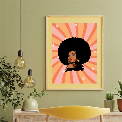 Afrocentric Woman With Retro Background Retro Wall Art Retro Art