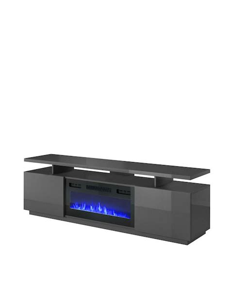 Ξύλινο Έπιπλο Τηλεόρασης Eva Plus με Φωτισμό Led And Ηλεκτρικό Τζάκι Γκρι