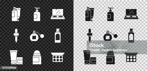 세트 크림 또는 로션 화장품 튜브 거울 메이크업 파우더 안티퍼포트 데오도란트 롤 파이펫 및 향수 아이콘 벡터 0명에 대한 스톡 벡터 아트 및 기타 이미지 Istock