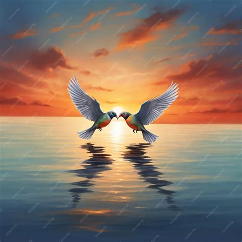 Premium Vector Flaying Bird In The Sky Sea And Sunset Background