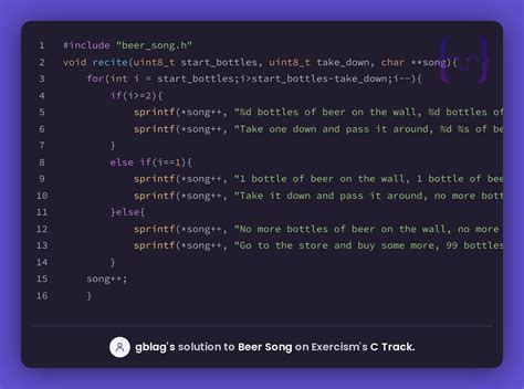 Gblag S Solution For Beer Song In C On Exercism