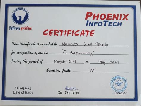 Namrata Bhoite On Linkedin Thrilled To Have Completed My C Programming