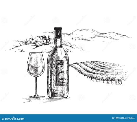 Hand Drawn Wine Bottle And Glass Stock Vector Illustration Of Black