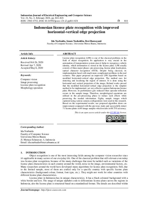 Pdf Indonesian License Plate Recognition With Improved Horizontal Vertical Edge Projection