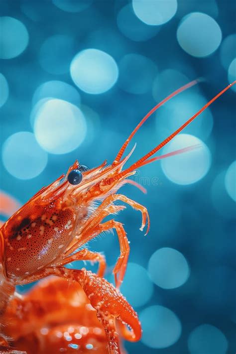 Close Up View Of A Vibrant Crustacean Against A Shimmering Blue