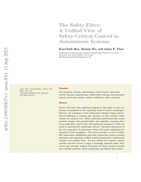 the safety filter a unified view of safety critical control in