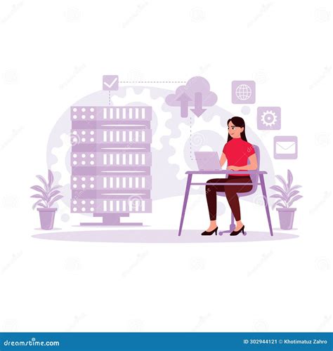 Female Technician Sitting And Working On Laptop Analyzing Server In