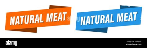 Natural Meat Ribbon Label Sign Set Natural Meat Banner Stock Vector