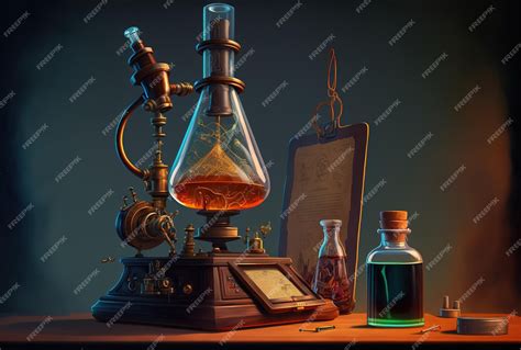 Premium Photo Arrangement Of A Microscope And An Erlenmeyer Flask