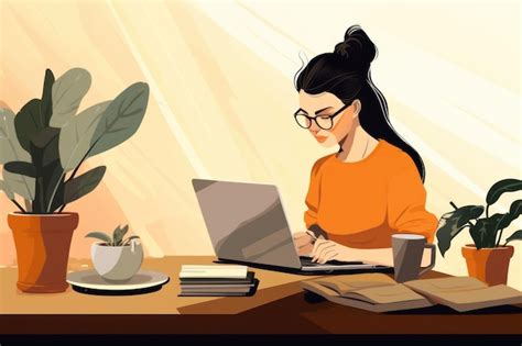 Laptop Girl Working Furniture Computer Premium Ai Generated Image