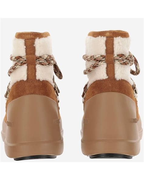 Moon Boot Shearling Leather In Brown Lyst