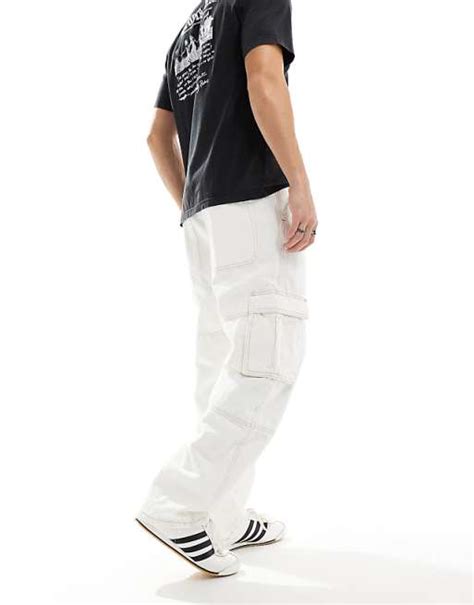 Bershka Baggy Cargo Jeans In Ecru Asos