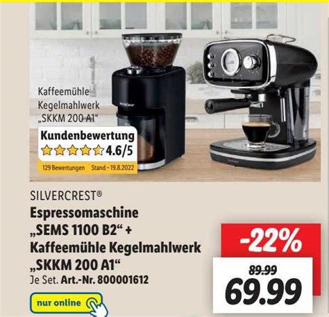 Silvercrest Espressomaschine Sems1100b2 Kaffeemühle Kegelmahlwerk