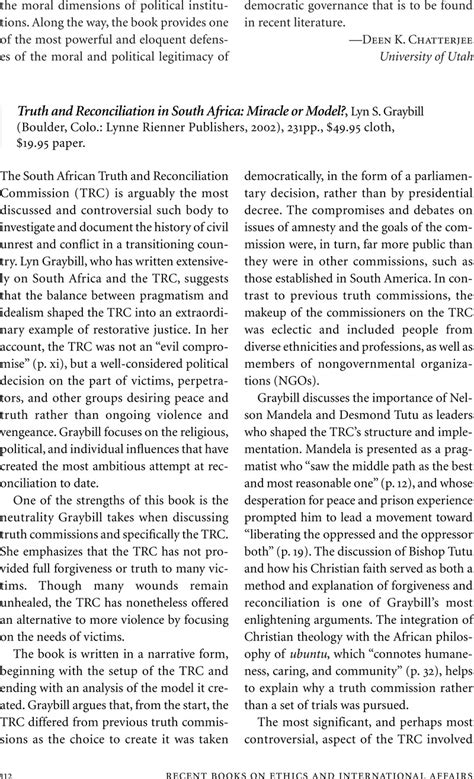 Truth And Reconciliation In South Africa Miracle Or Model Lyn S