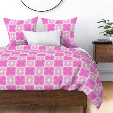 Pink Checkerboard With Xox Symbols Fabric Spoonflower