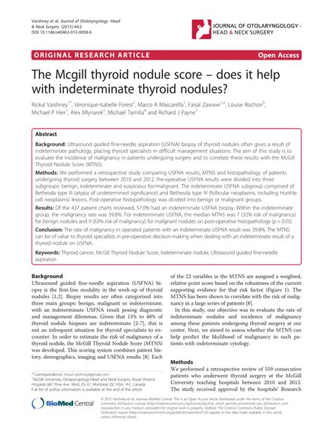Pdf The Mcgill Thyroid Nodule Score ¿ Does It Help With Indeterminate