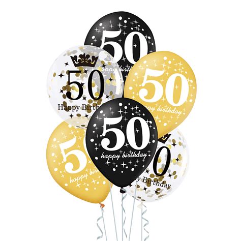 Ballongbukett 50 årskalas Guld svart och konfetti PartyDekor