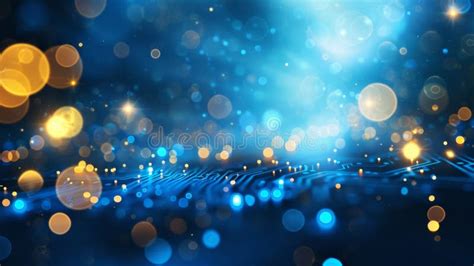 Blue Circuit Board Featuring Vibrant Lights And Yellow Dots Creating A