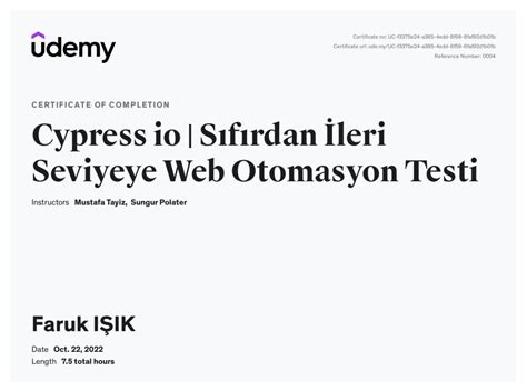 Faruk Işık On Linkedin Udemy Course Completion Certificate