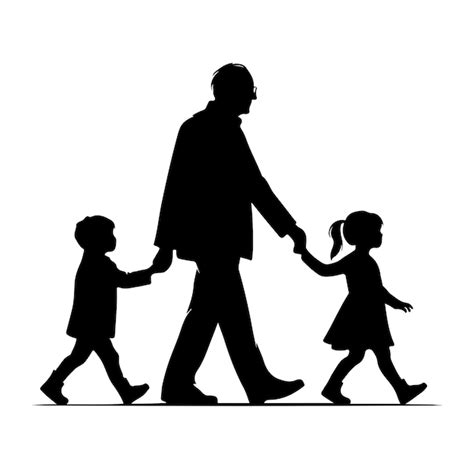Premium Vector Grandpa Granddaughter Walking Silhouette Vector
