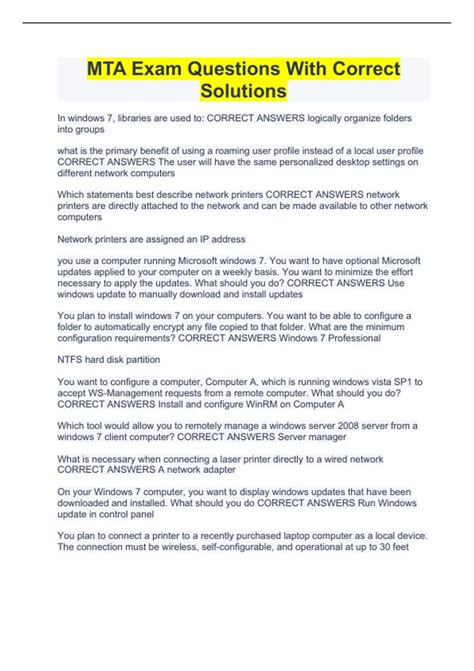 MTA Exam Questions With Correct Solutions MTA Microsoft Technology Associate Stuvia US