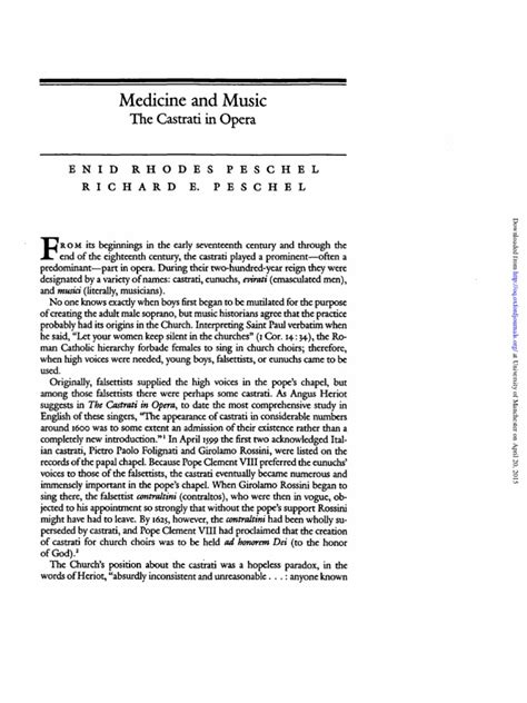 Medicine And Music The Castrati In Opera Pdf Puberty Opera