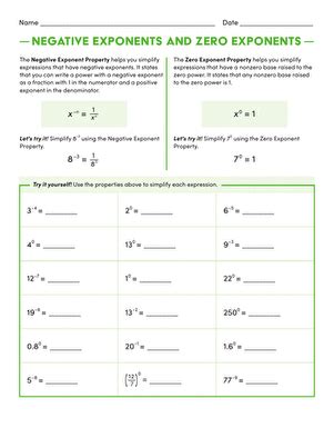 Negative Exponents And Zero Exponents Worksheet Education Worksheets Library