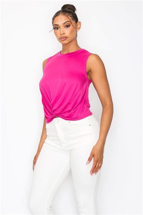 Front Twist Knot Tank Top Fuchsia Knit Riot