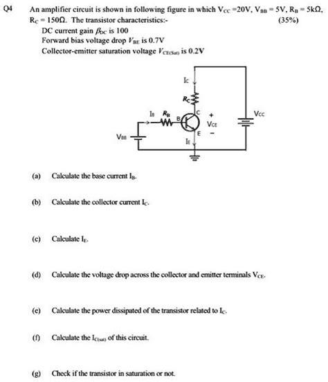 Solved Q4 An Amplifier Circuit Is Shown In The Following Figure In