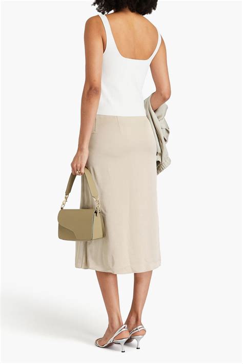 VINCE Zip Detailed Satin Crepe Midi Skirt THE OUTNET