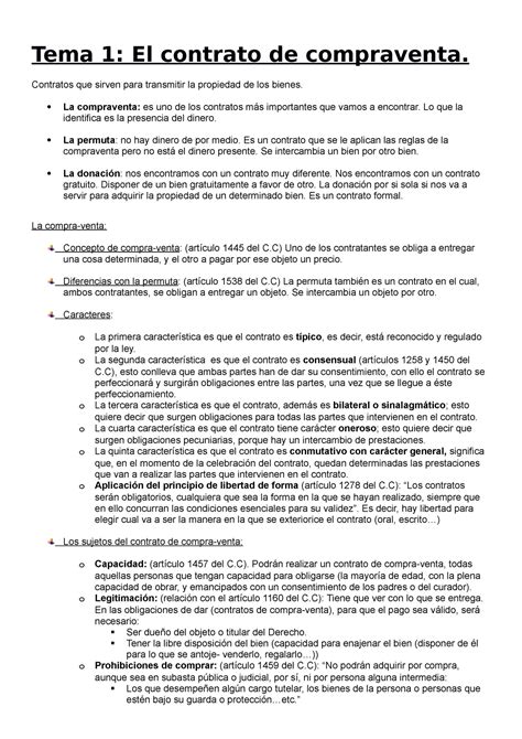 Tema 1 El Contrato De Compraventa D Civil Iii Tema 1 El