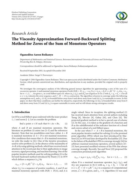 pdf the viscosity approximation forward backward splitting method for