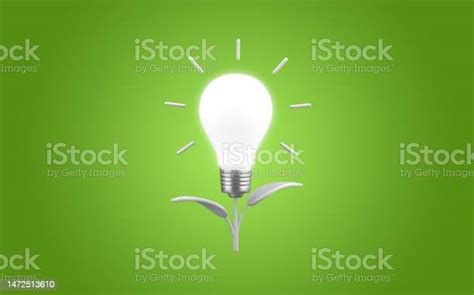 나뭇잎에서 자라는 전구 에너지 절약 전력 개념 재생 가능하고 지속 가능한 에너지원을 녹색 배경에 재활용합니다 3d 렌더링 개념에 대한 스톡 사진 및 기타 이미지 Istock