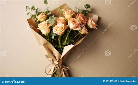 A Bouquet Of Flowers Wrapped In Brown Paper And Tied With Twine A Simple Yet Elegant Way Stock