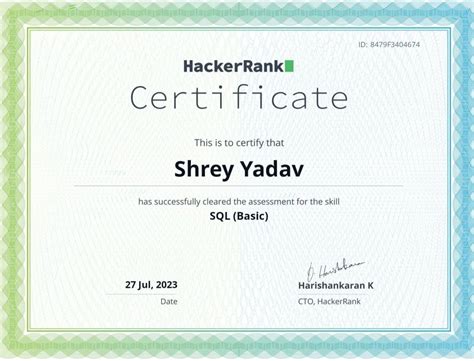 Shrey Yadav On Linkedin Hackerrankcertified Hackerrank Mysql Sql Happy Connections