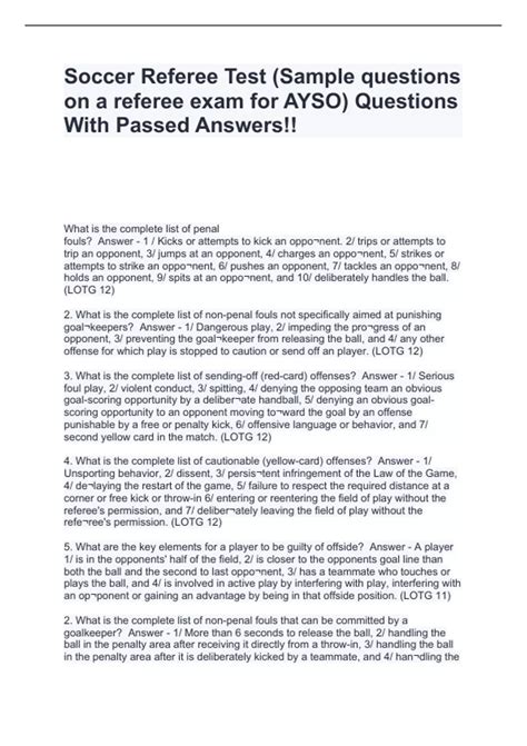 Soccer Referee Test Sample Questions On A Referee Exam For Ayso