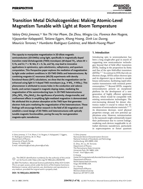 Pdf Transition Metal Dichalcogenides Making Atomic‐level Magnetism