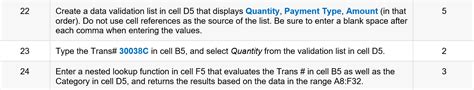 Solved Create A Data Validation List In Cell D That Chegg