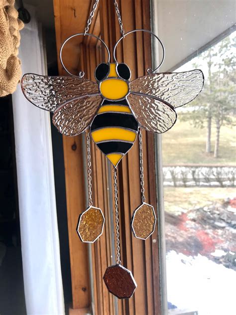 Stained Glass Bumblebee Windchimes Suncatcher Wind Chimes Sun Catcher