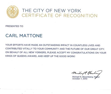 Certificate Of Recognition Nyc Michael R Bloomberg Mayor Flickr