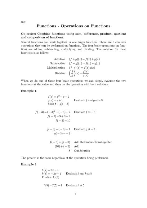 Operation Of Function Functions Operations On Functions Objective Combine Functions Using