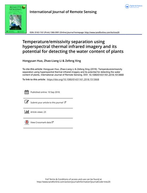 Pdf Temperatureemissivity Separation Using Hyperspectral Thermal