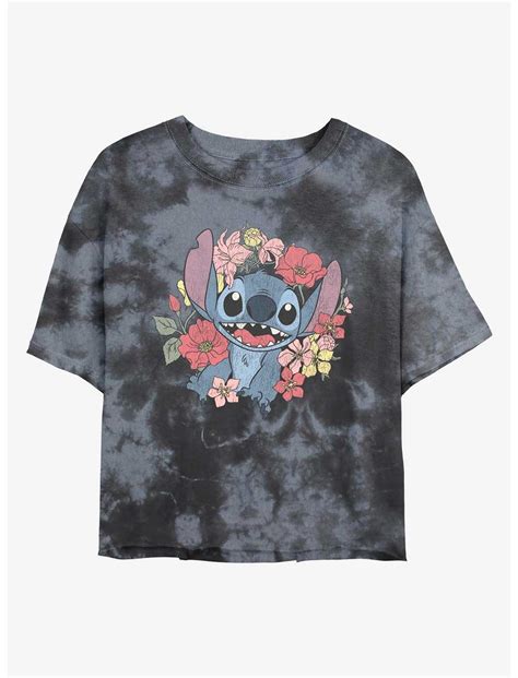 Disney Lilo And Stitch Floral Stitch Tie Dye Womens Crop T Shirt Multi
