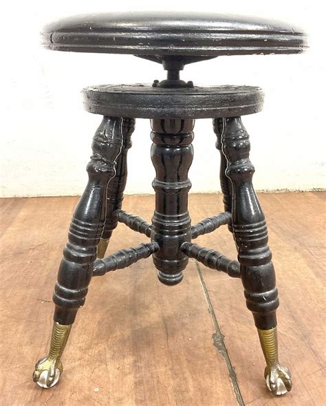 Lot Antique Glass Ball And Brass Claw Footed Piano Stool