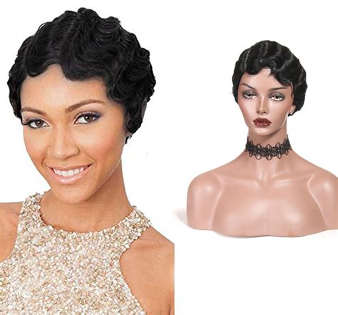 Finger Wave Wig Short Human Hair Black Curlywavy Pixie Cut Wig China