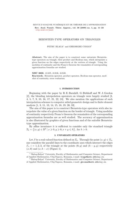 Pdf Bernstein Type Operators On Triangles