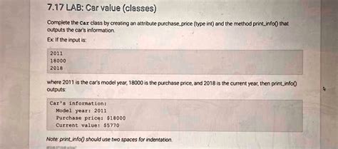 Texts 717 Lab Car Value Classes Complete The Car Class By Creating An Attribute Purchaseprice